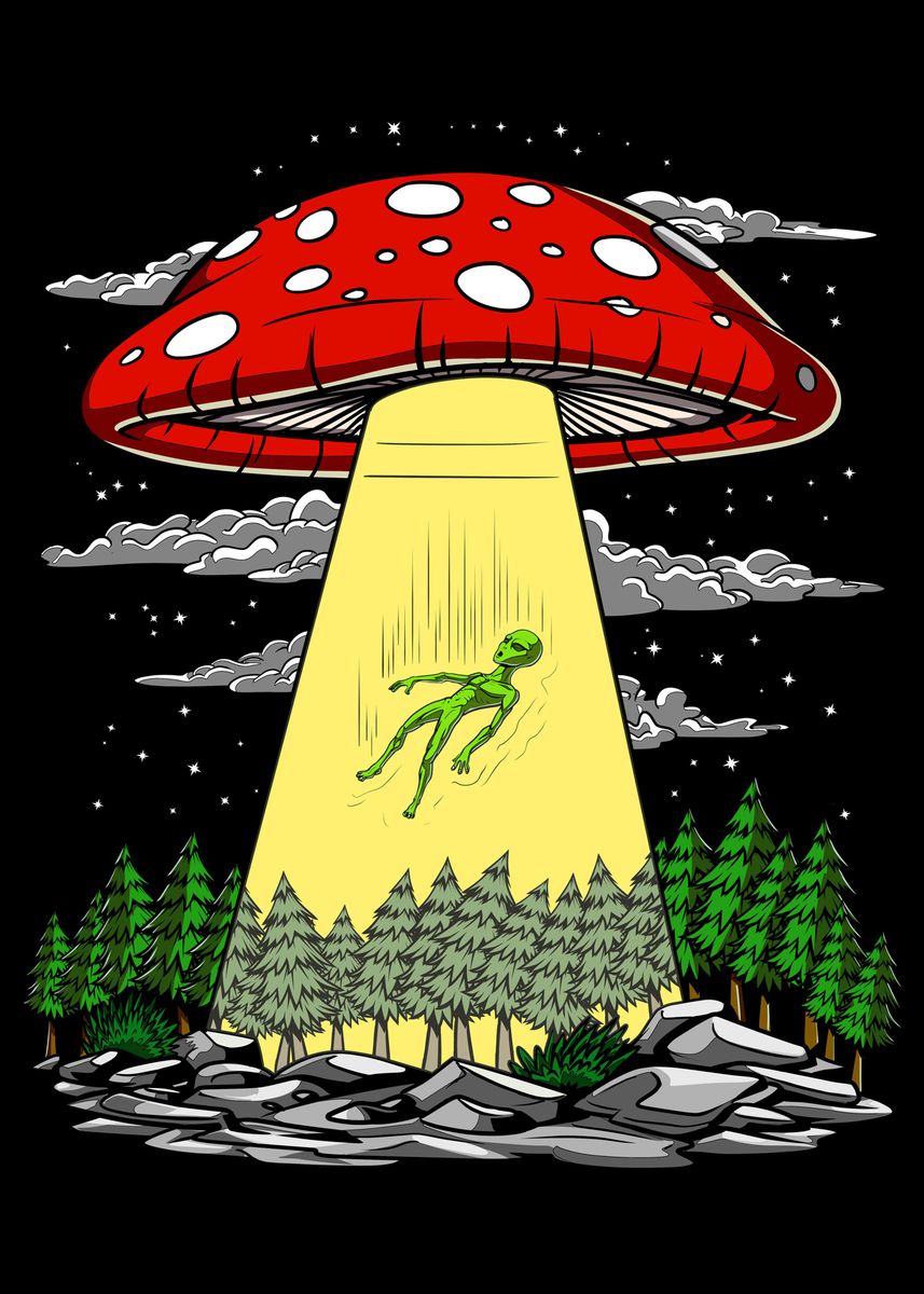 'Mushroom Alien Abduction ' Poster, picture, metal print, paint by ...
