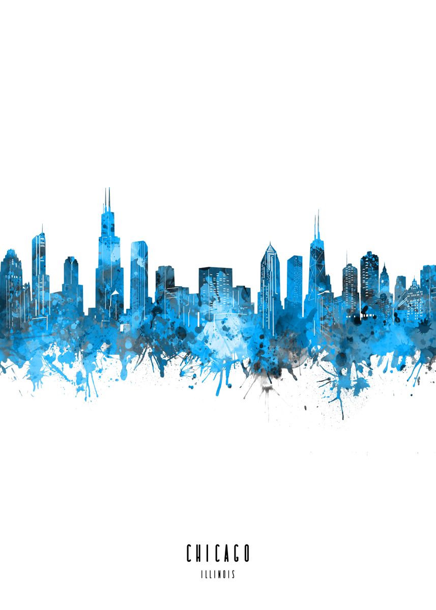 'chicago watercolor blue' Poster, picture, metal print, paint by Bekim ...