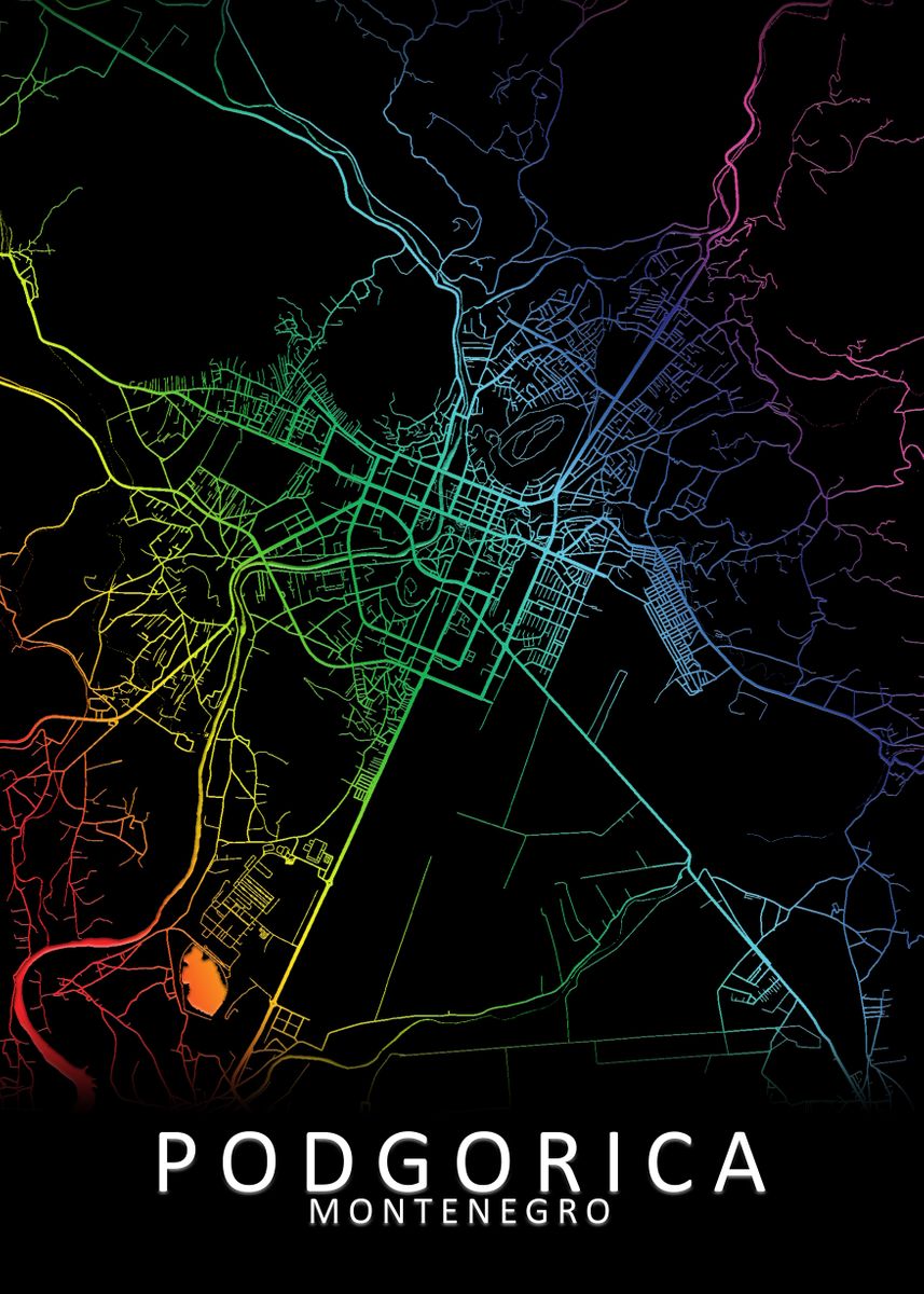'Podgorica Montenegro Map' Poster, picture, metal print, paint by City ...