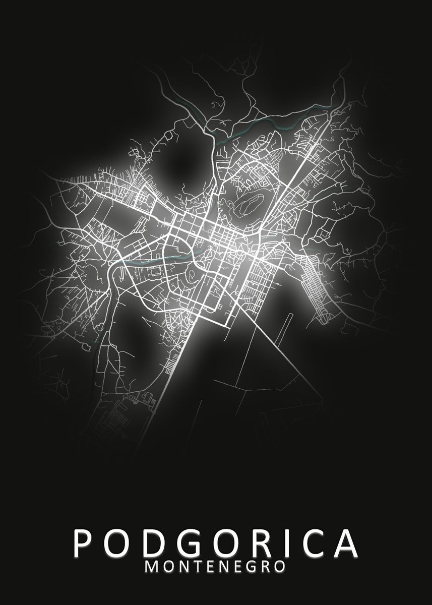 'Podgorica Montenegro Map' Poster, picture, metal print, paint by City ...