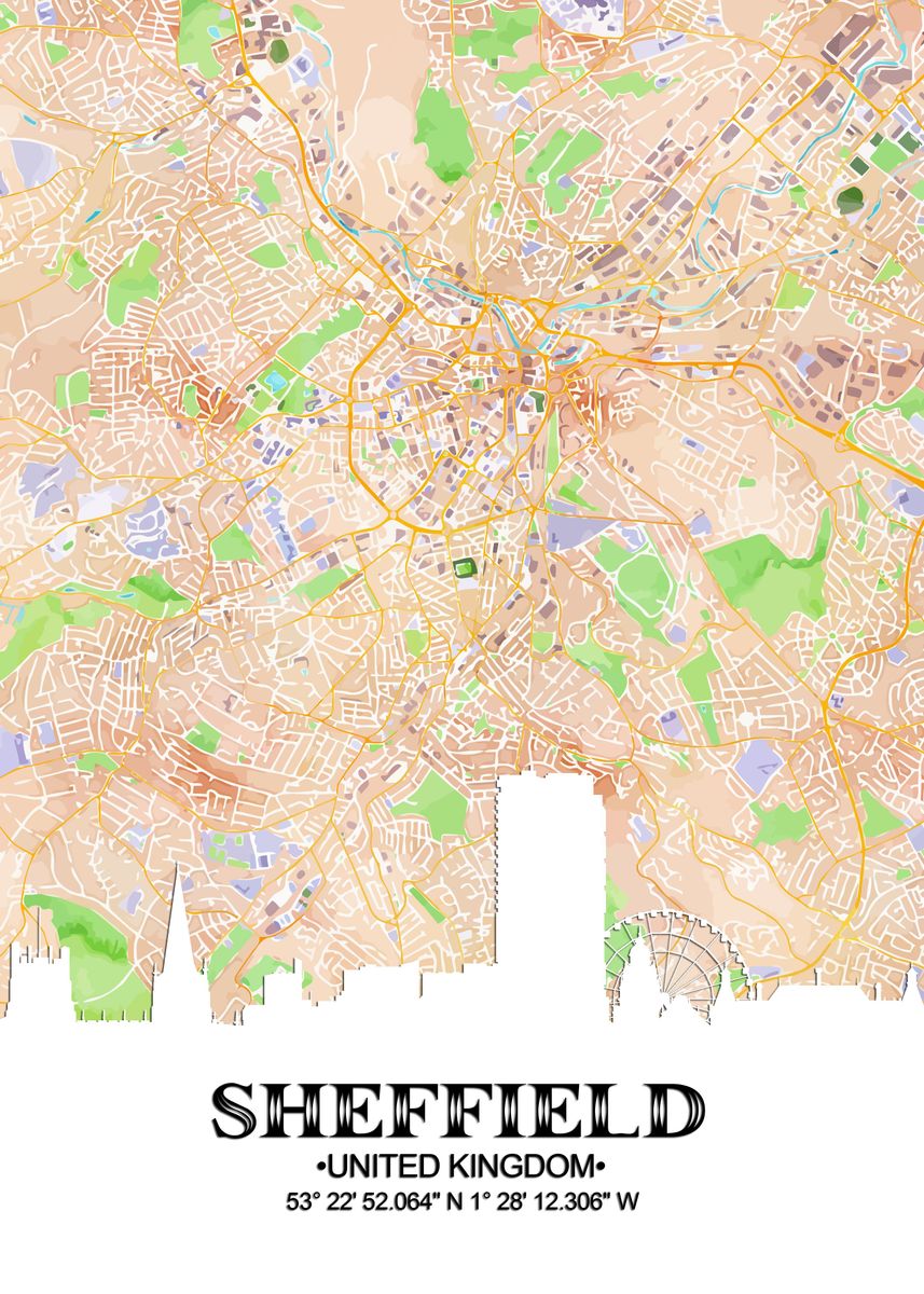 'Sheffield' Poster, picture, metal print, paint by Printed Artings ...