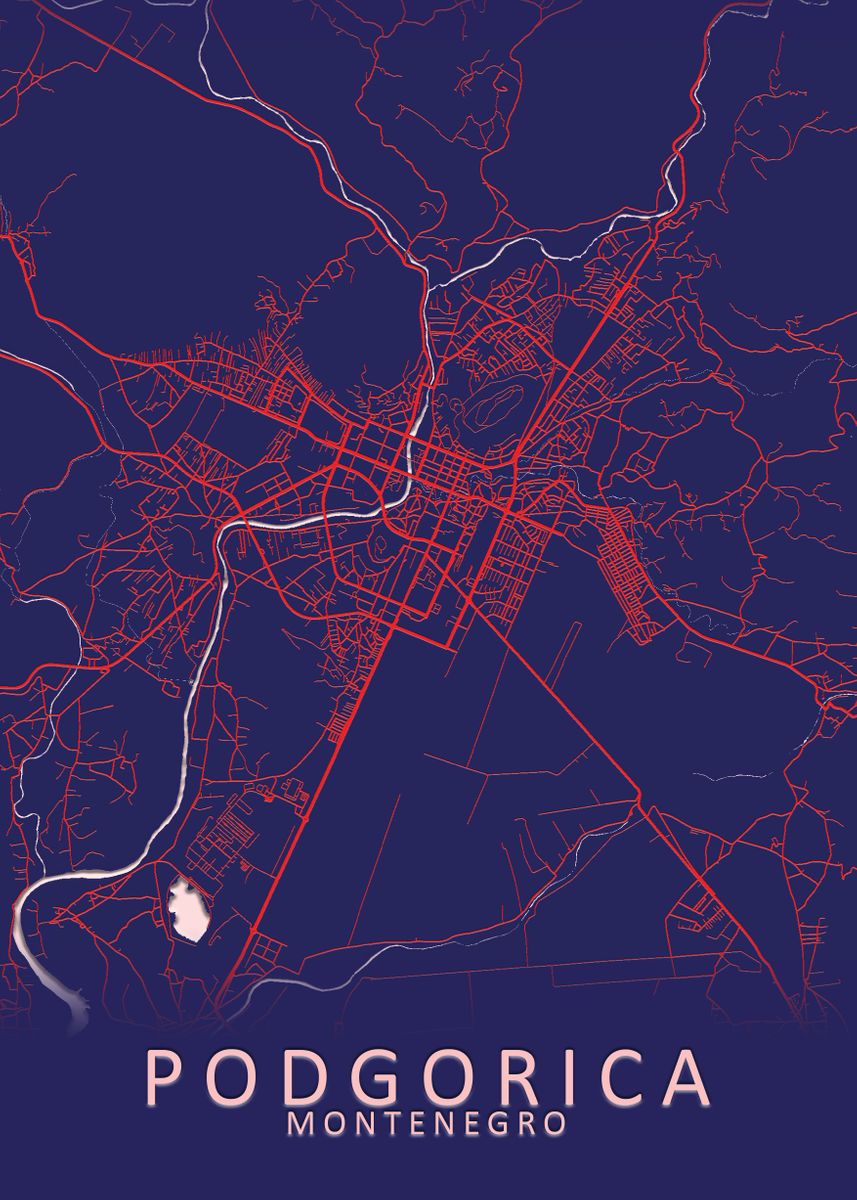 'Podgorica Montenegro Map' Poster, picture, metal print, paint by City ...