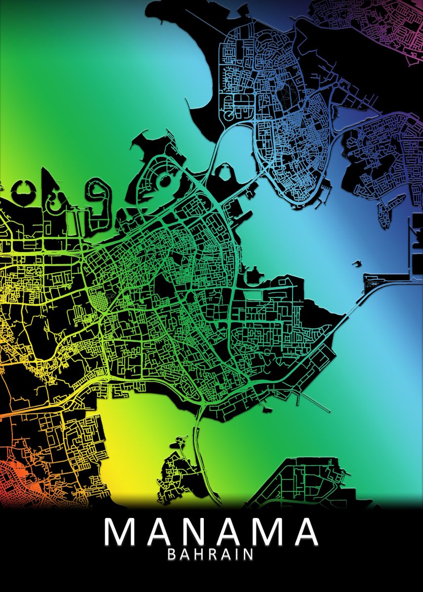 'Manama Bahrain City Map' Poster, picture, metal print, paint by City ...
