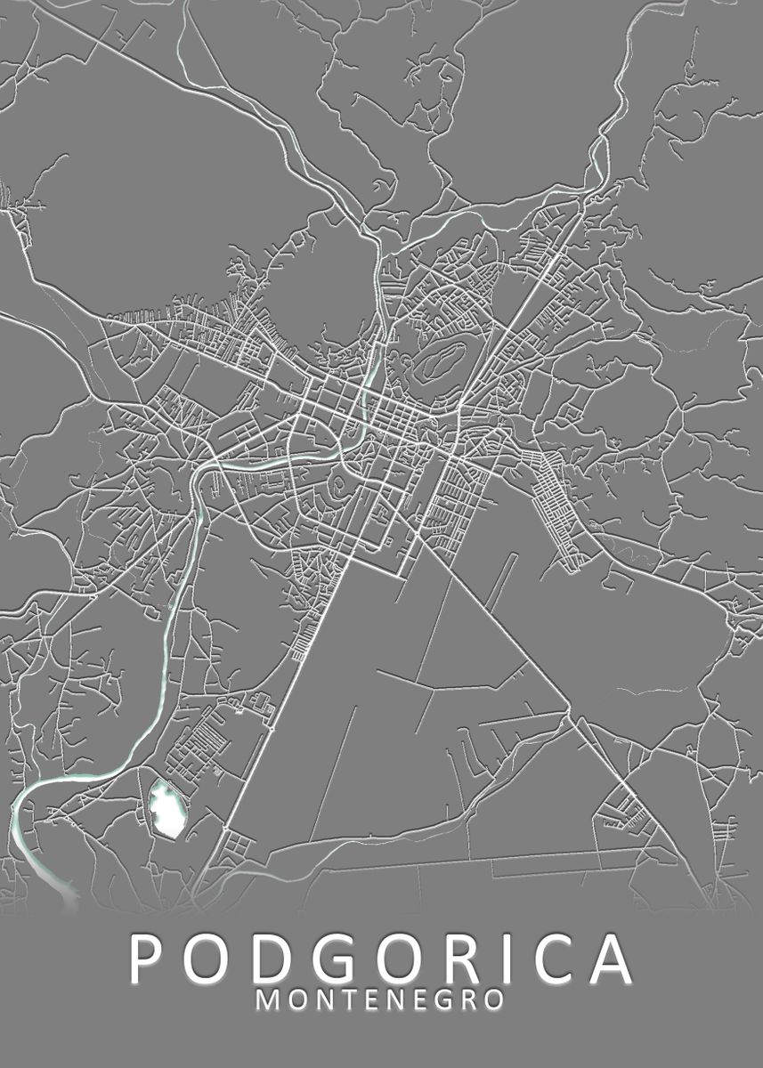 'Podgorica Montenegro Map' Poster, picture, metal print, paint by City ...