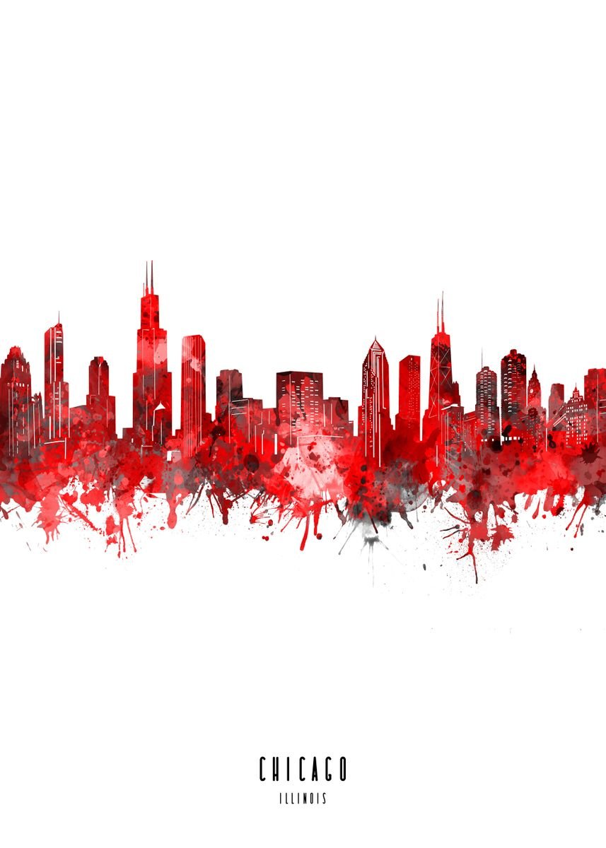 'chicago watercolor red' Poster, picture, metal print, paint by Bekim ...