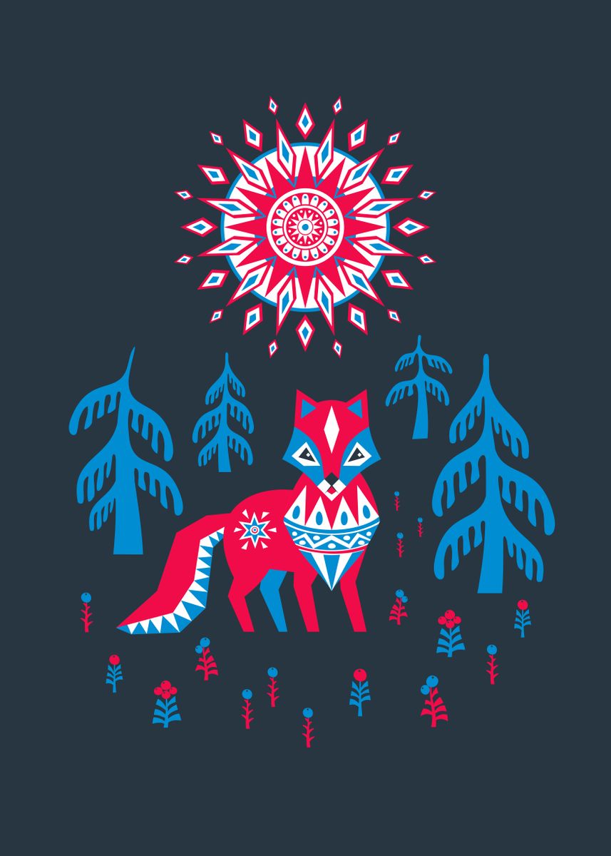 'Fox and sun 2' Poster, picture, metal print, paint by Olga Belova ...