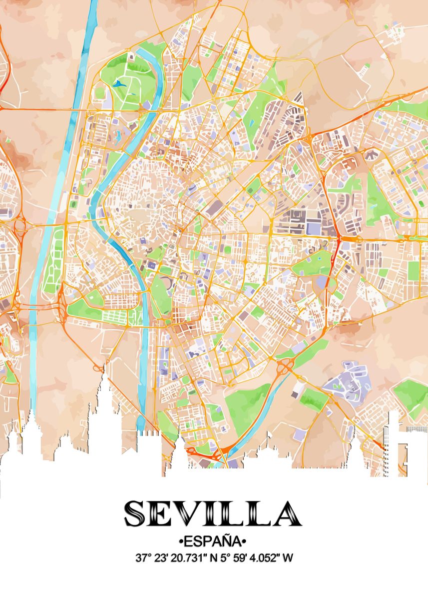 'Seville' Poster, picture, metal print, paint by Printed Artings | Displate