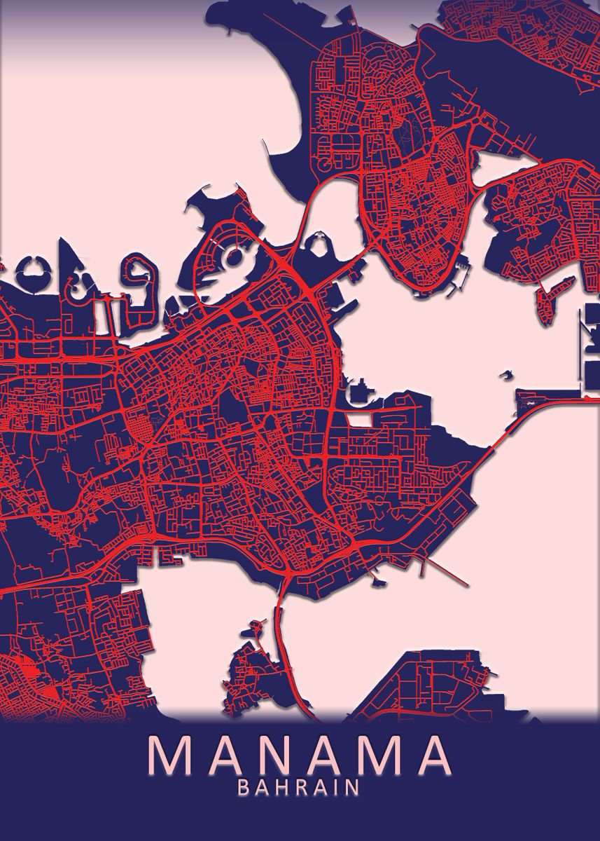'Manama Bahrain City Map' Poster, picture, metal print, paint by City ...