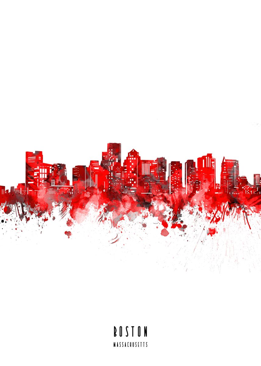 'boston watercolor red' Poster, picture, metal print, paint by Bekim ...