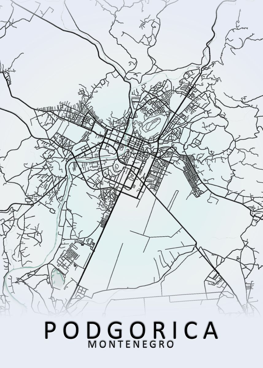'Podgorica Montenegro Map' Poster, picture, metal print, paint by City ...