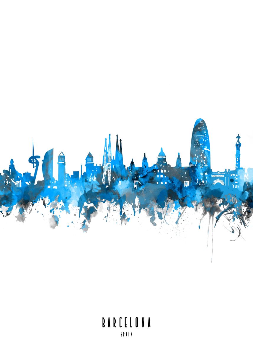'barcelona watercolor blue' Poster, picture, metal print, paint by ...