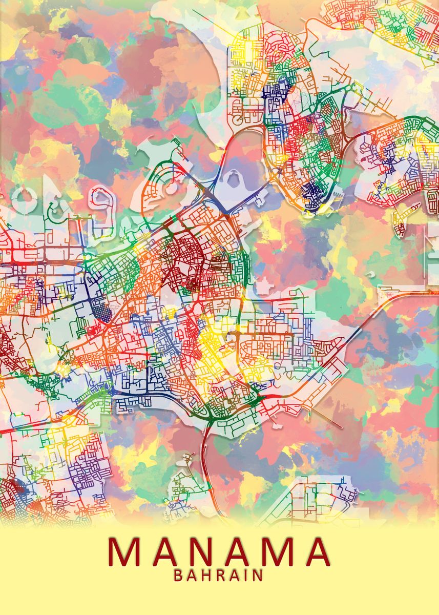 'Manama Bahrain City Map' Poster, picture, metal print, paint by City ...
