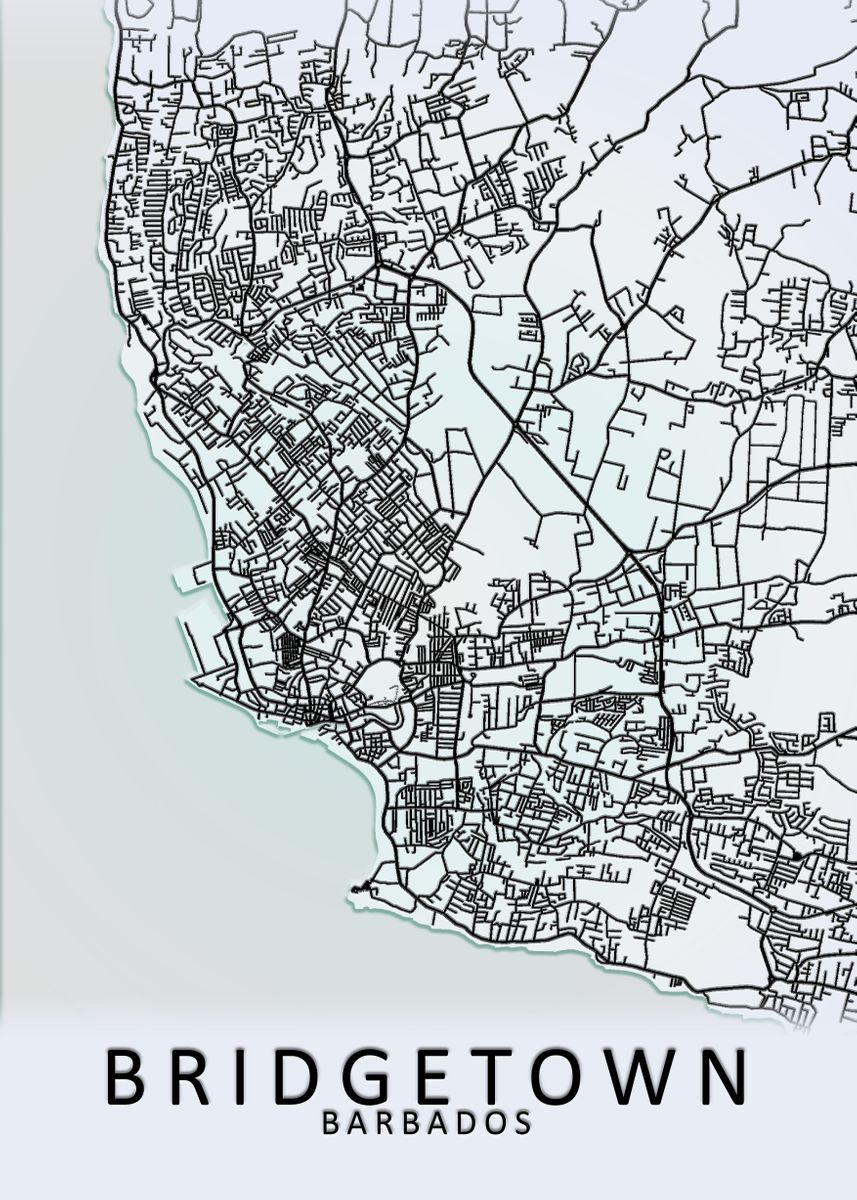 'Bridgetown Barbados Map' Poster, picture, metal print, paint by City ...