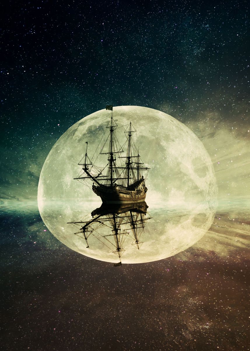 'moonlight ship' Poster, picture, metal print, paint by PsychoShadow ...