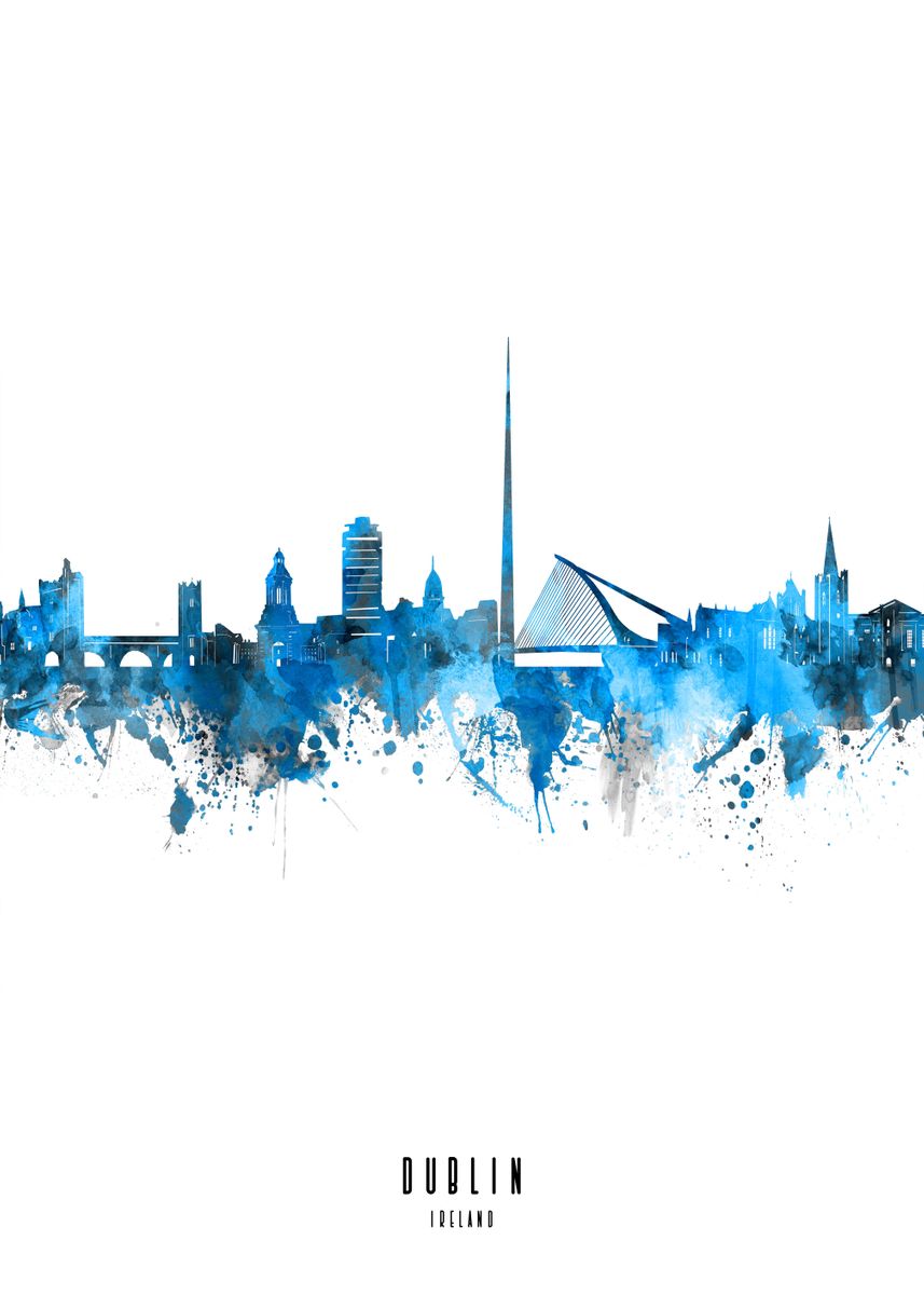 'dublin watercolor blue' Poster, picture, metal print, paint by Bekim ...