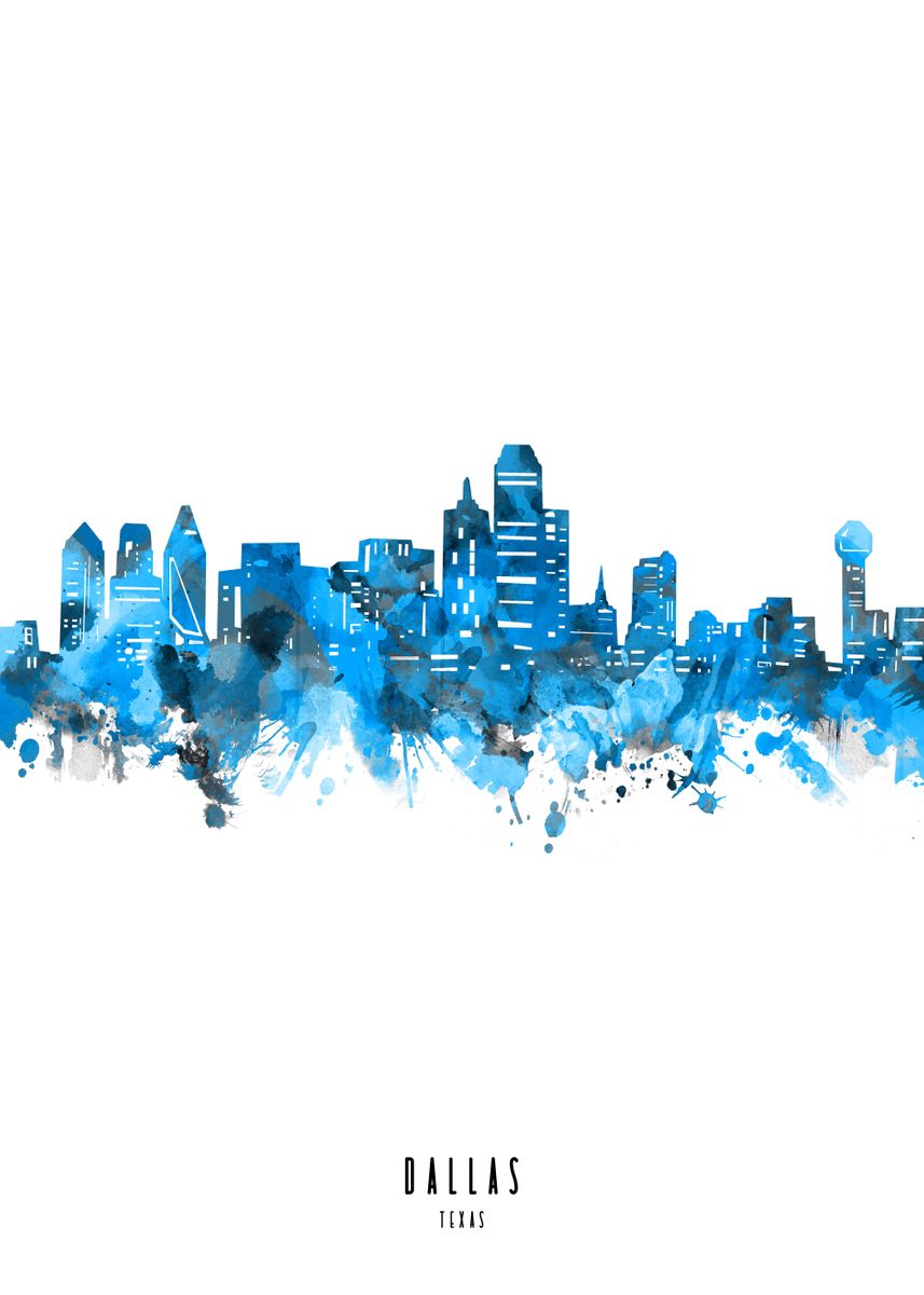 'dallas watercolor blue' Poster, picture, metal print, paint by Bekim ...