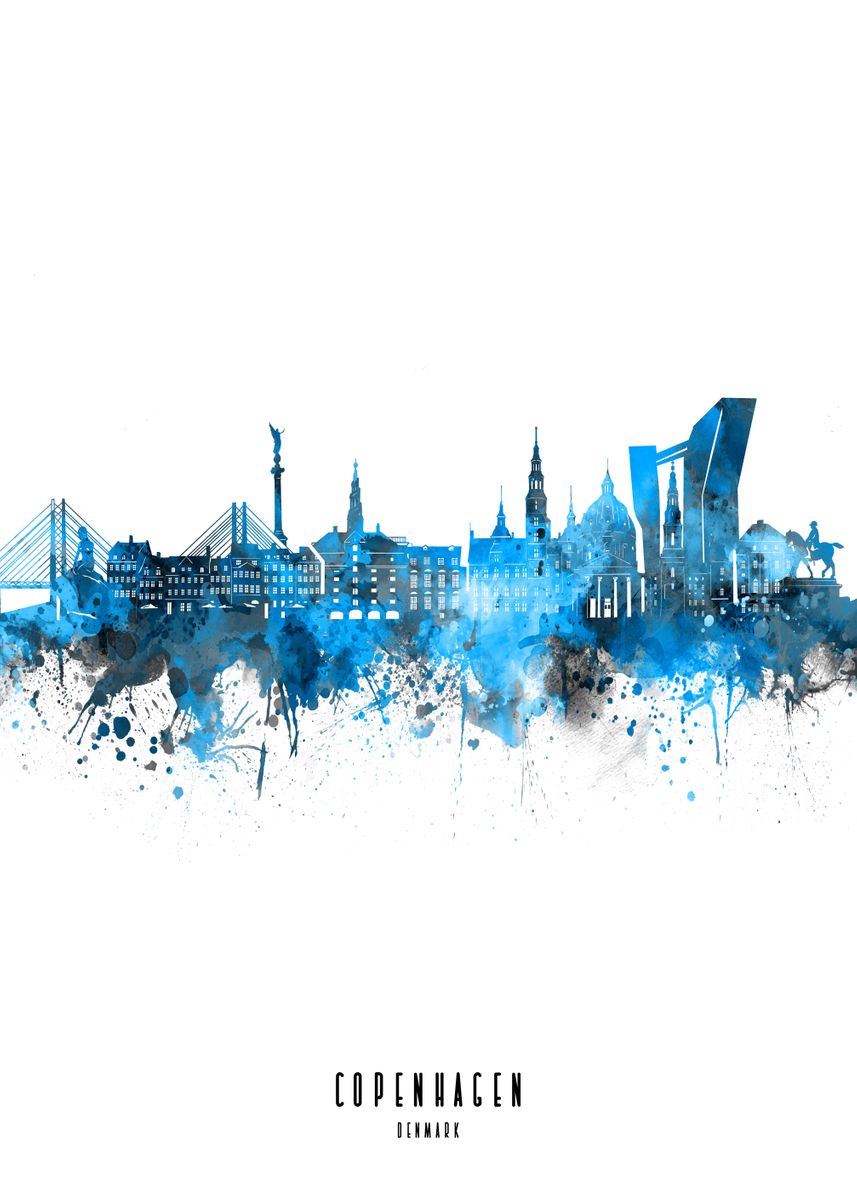'copenhagen watercolor blue' Poster by Bekim Art | Displate