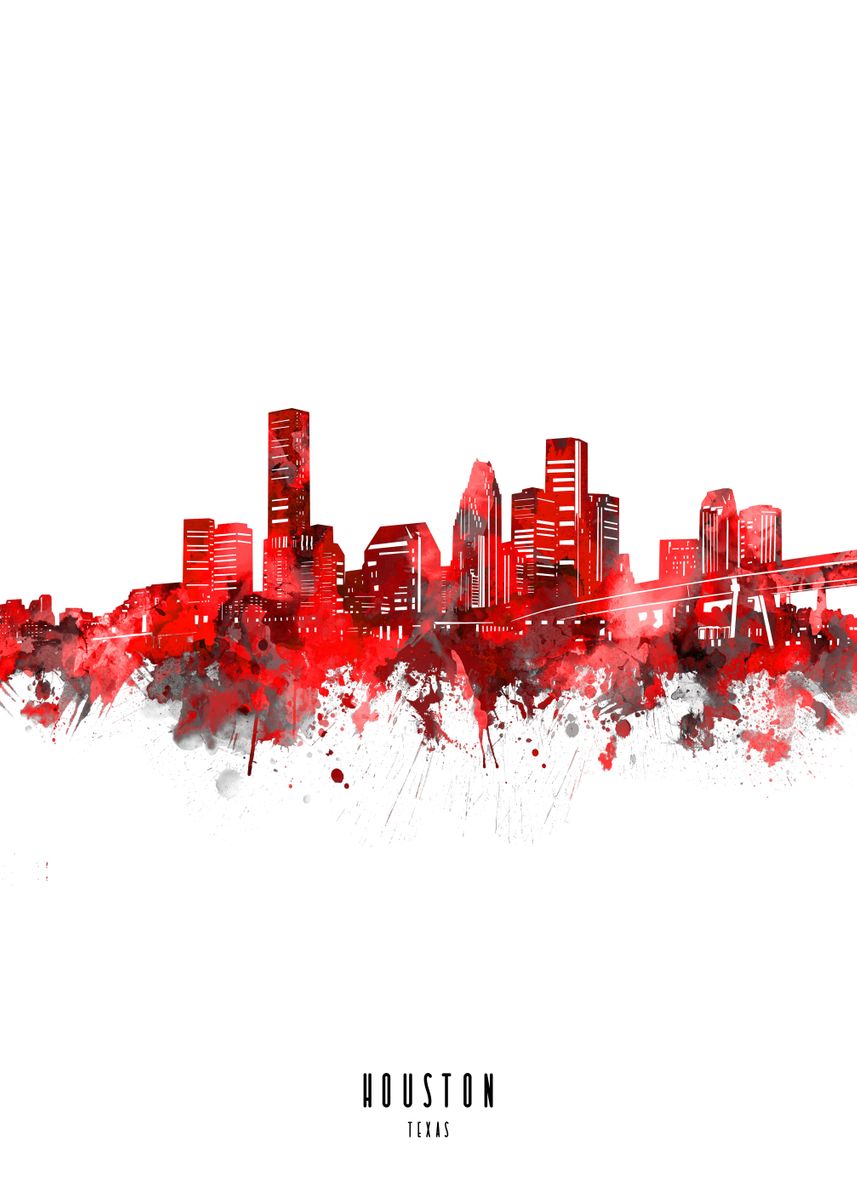 'houston watercolor red' Poster, picture, metal print, paint by Bekim ...