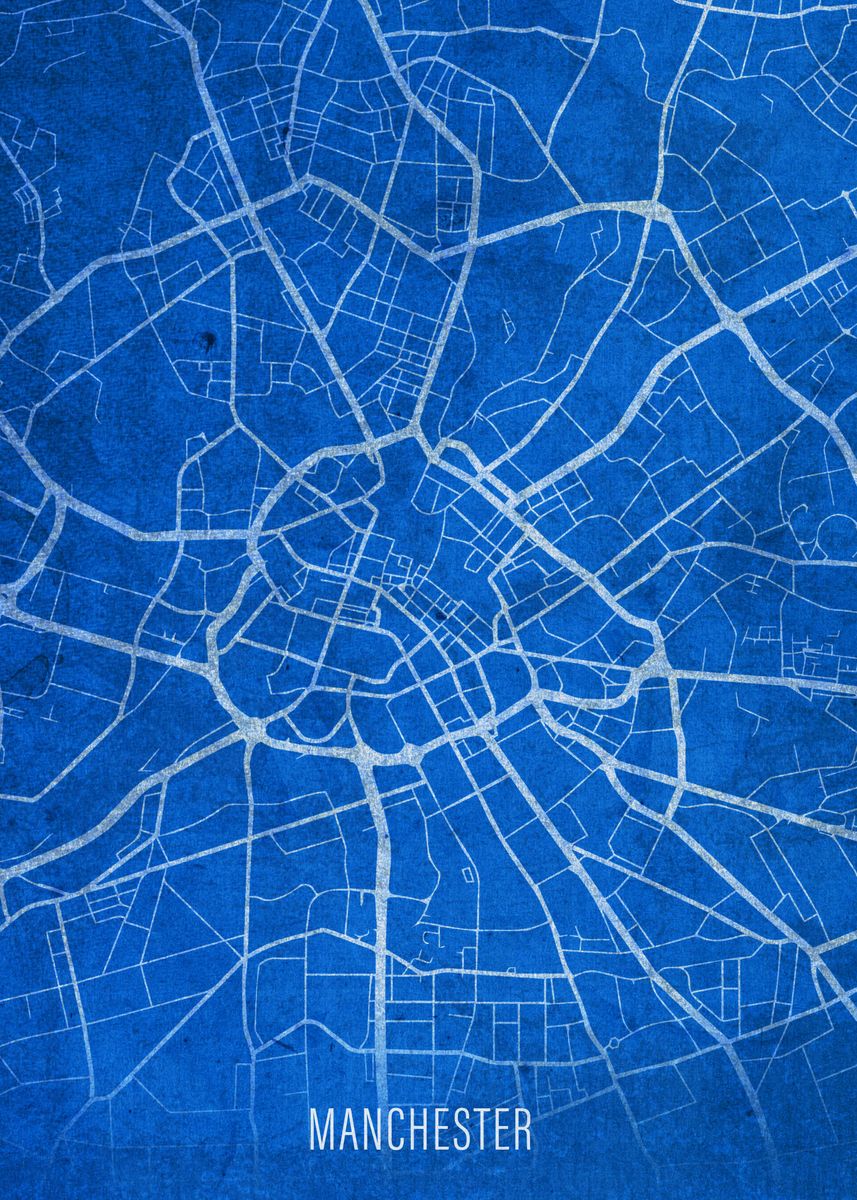 'Manchester City Street Map' Poster, picture, metal print, paint by ...