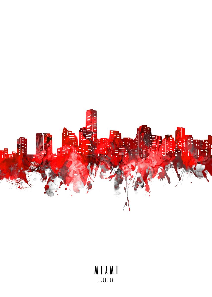 'miami watercolor red' Poster by Bekim Art | Displate