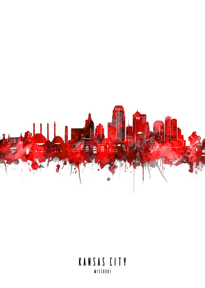 'kansas city watercolor red' Poster, picture, metal print, paint by ...