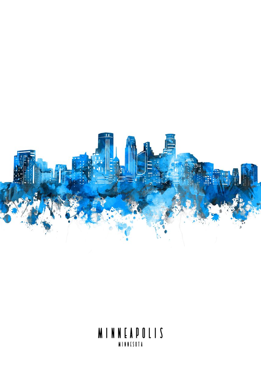 'minneapolis watercolor blu' Poster by Bekim Art | Displate