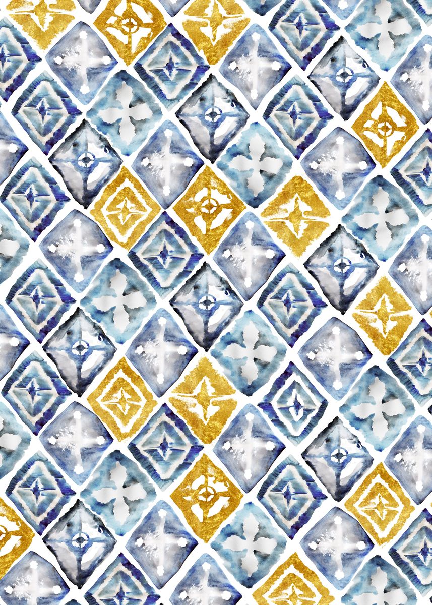 'Blue Gold Diamond Pattern' Poster, picture, metal print, paint by ...
