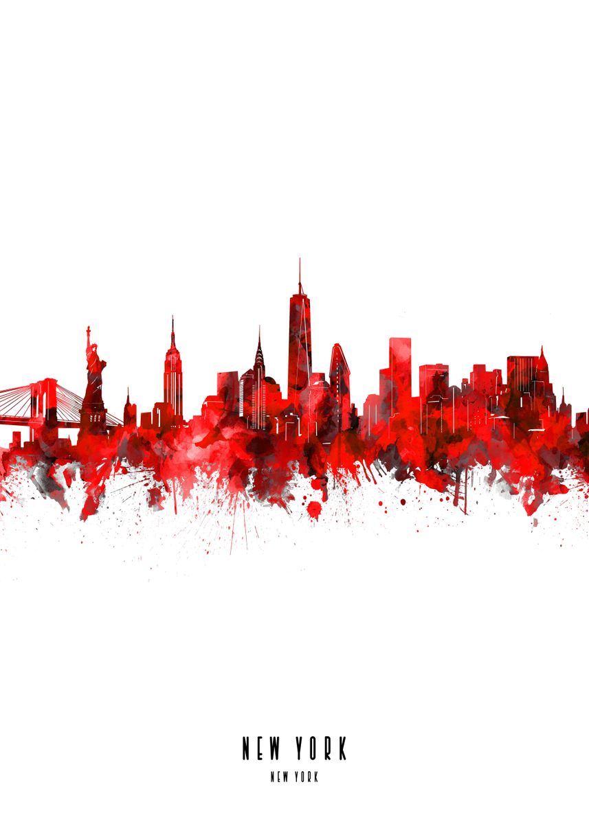 'new york watercolor red' Poster, picture, metal print, paint by Bekim ...