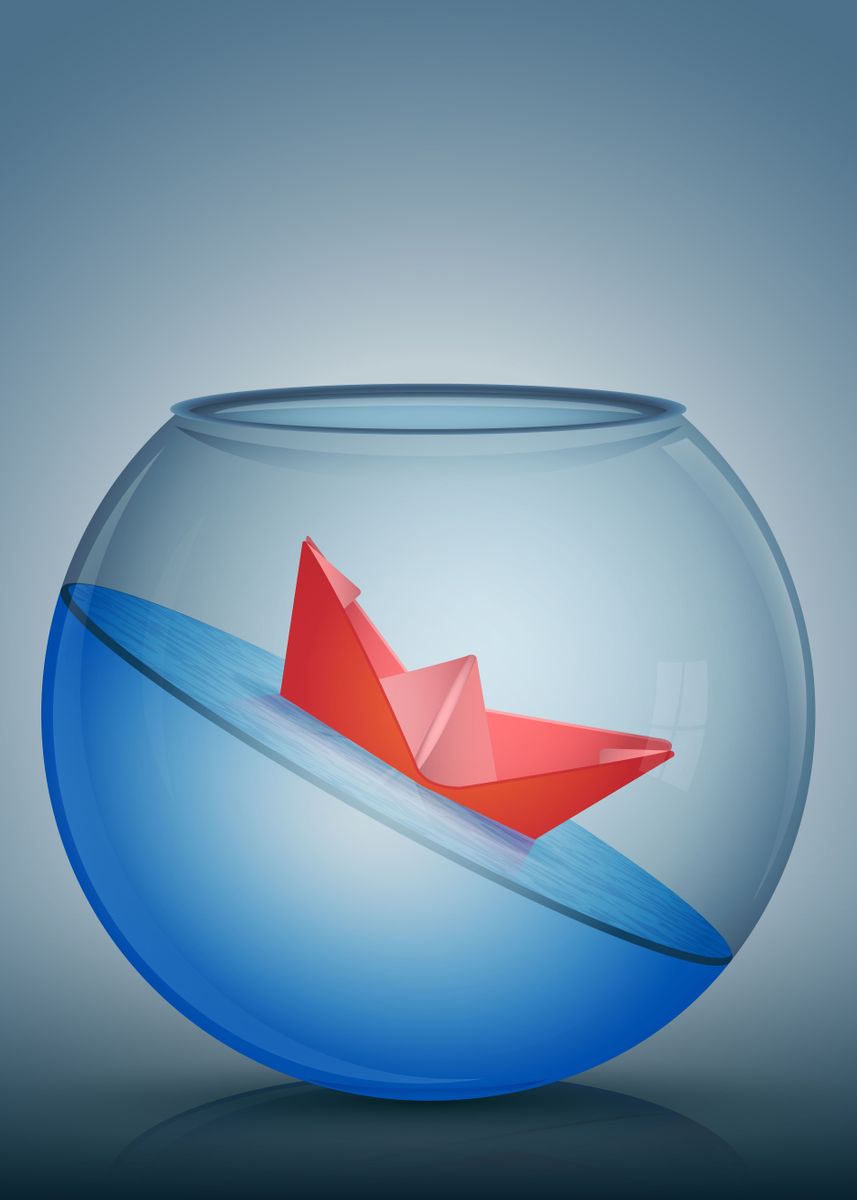 'red paper boat' Poster, picture, metal print, paint by PsychoShadow ...