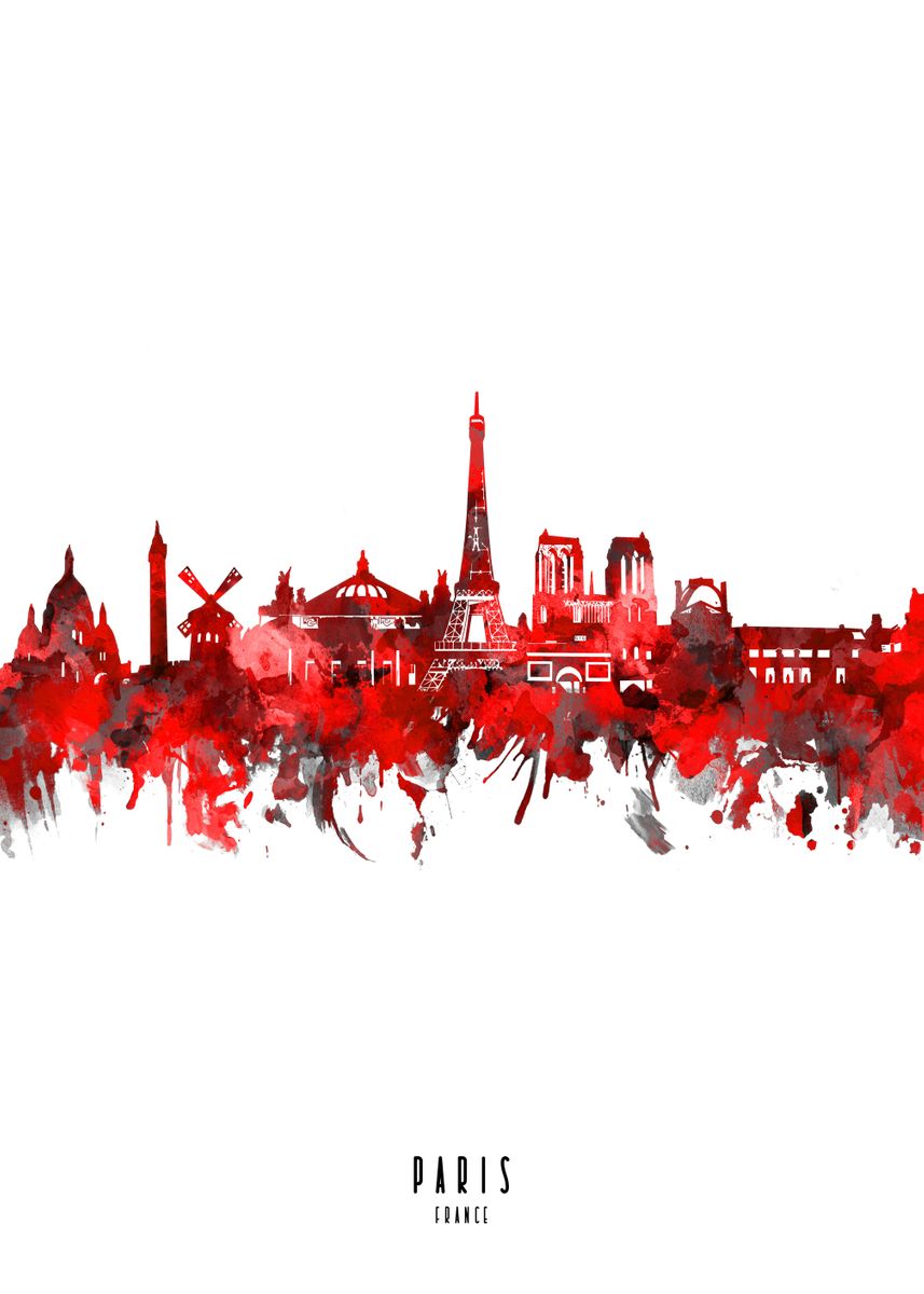 'paris watercolor red' Poster by Bekim Art | Displate
