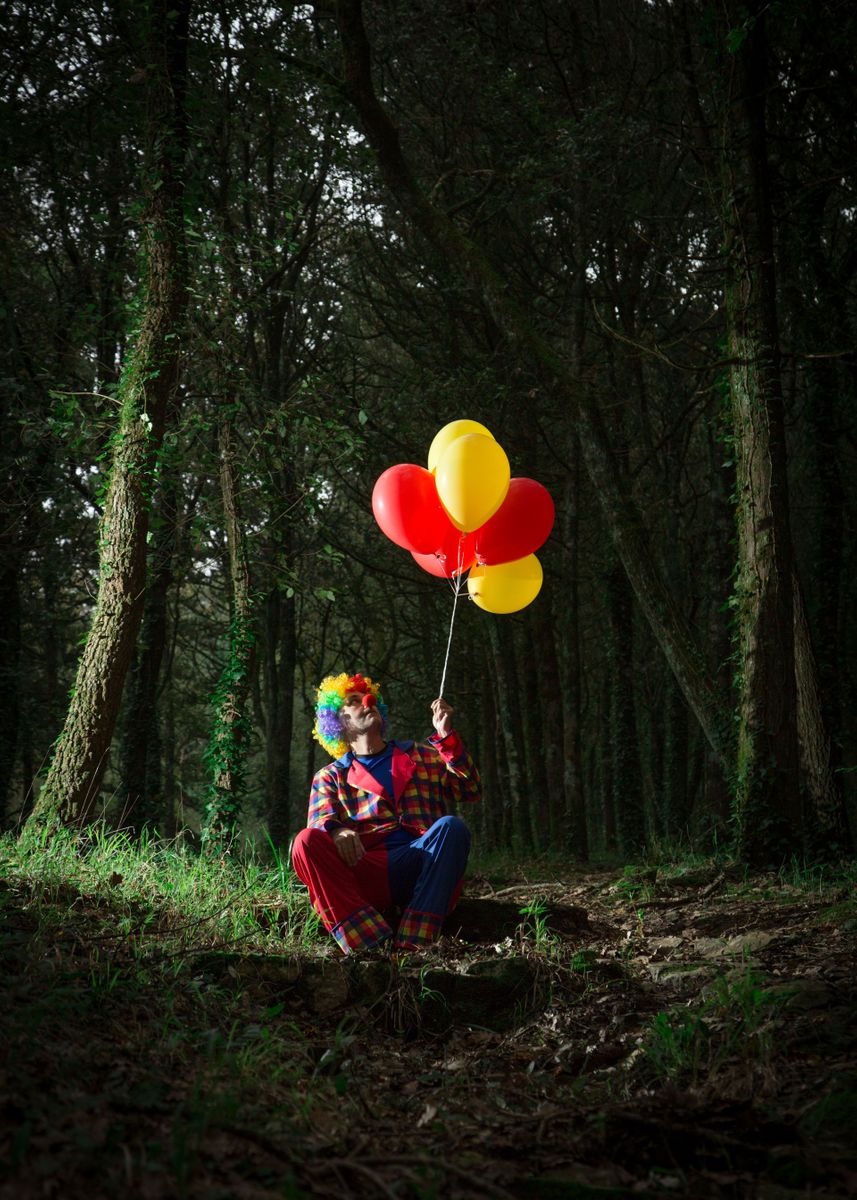 'Clown man in the forest' Poster, picture, metal print, paint by ...