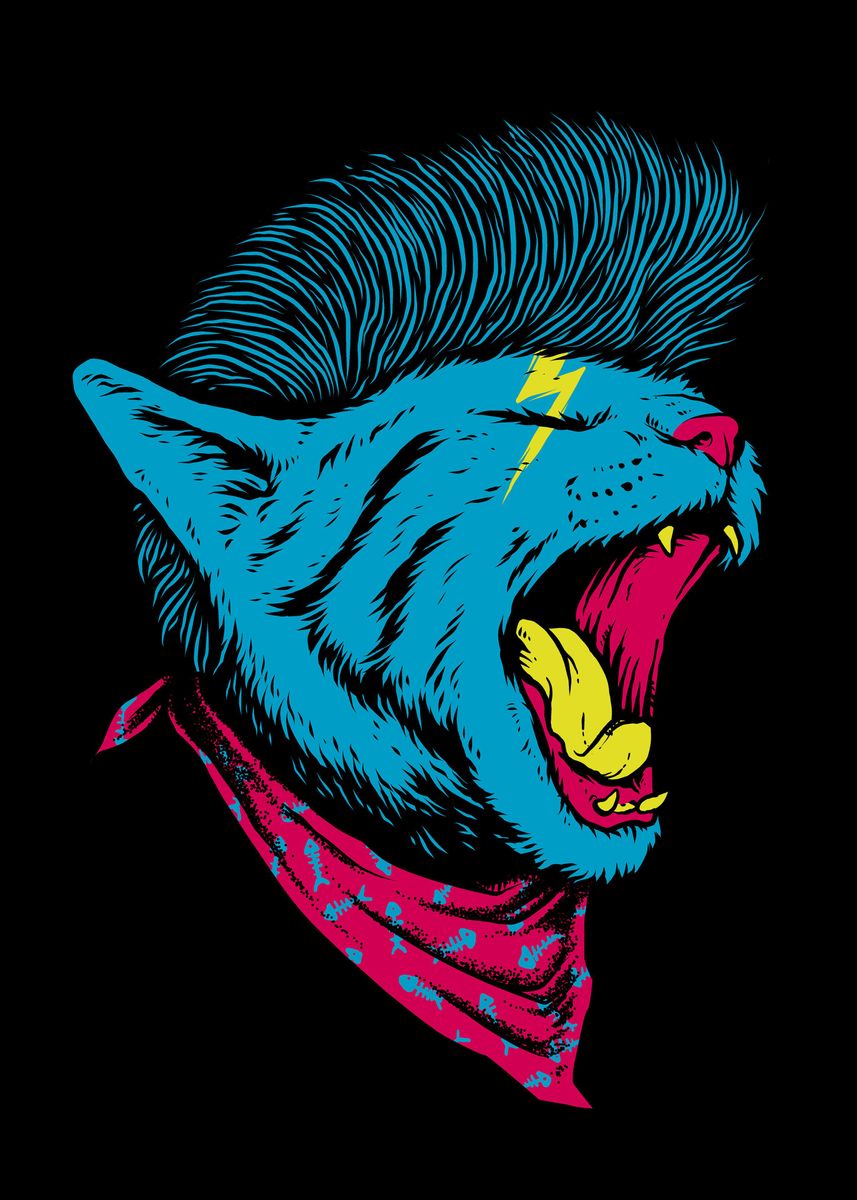 'Cat Punk' Poster, picture, metal print, paint by Quilimo Studio | Displate