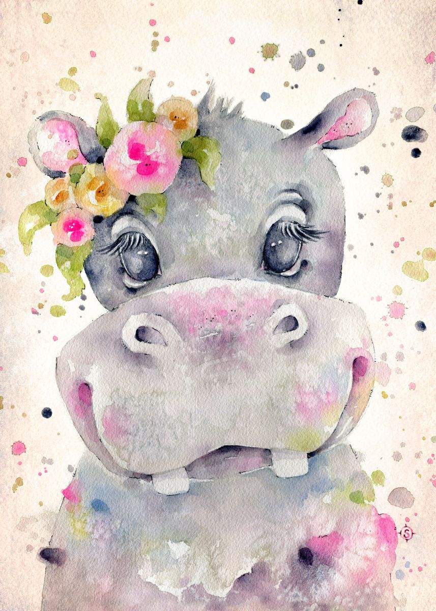 'Little Miss Hippo' Poster, picture, metal print, paint by Sillier Than ...