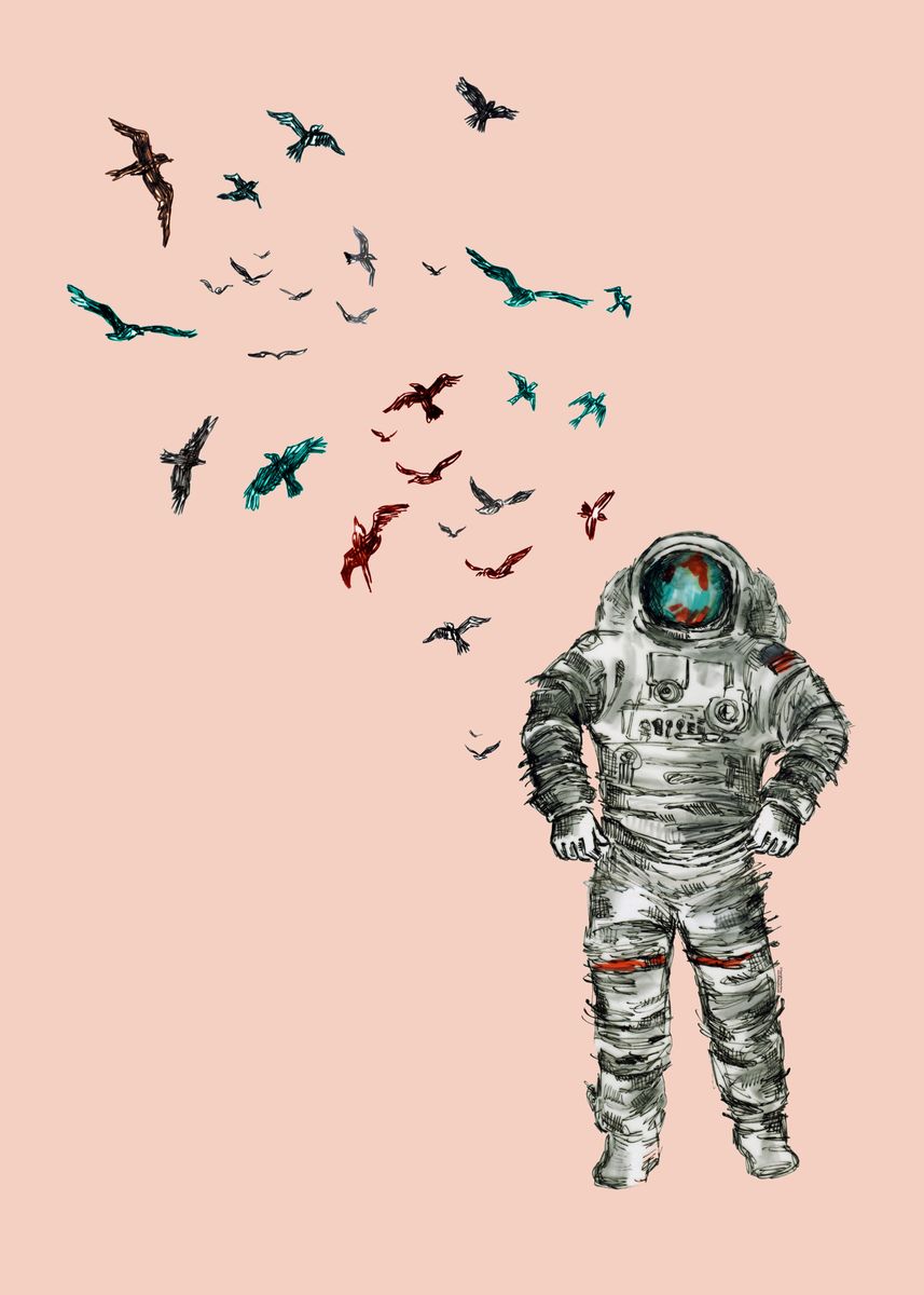'Space Birds' Poster, picture, metal print, paint by Fanitsa | Displate
