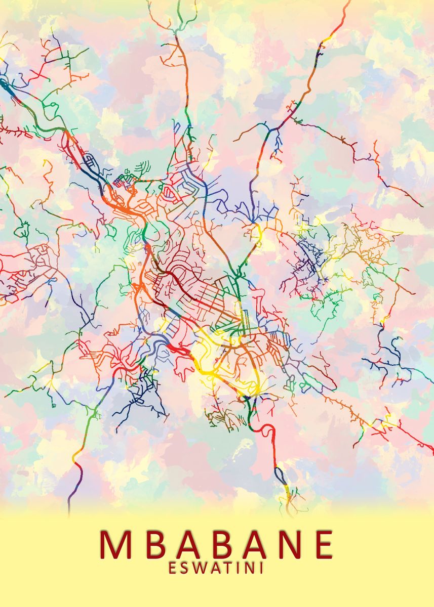 'Mbabane Eswatini City Map' Poster, picture, metal print, paint by City ...