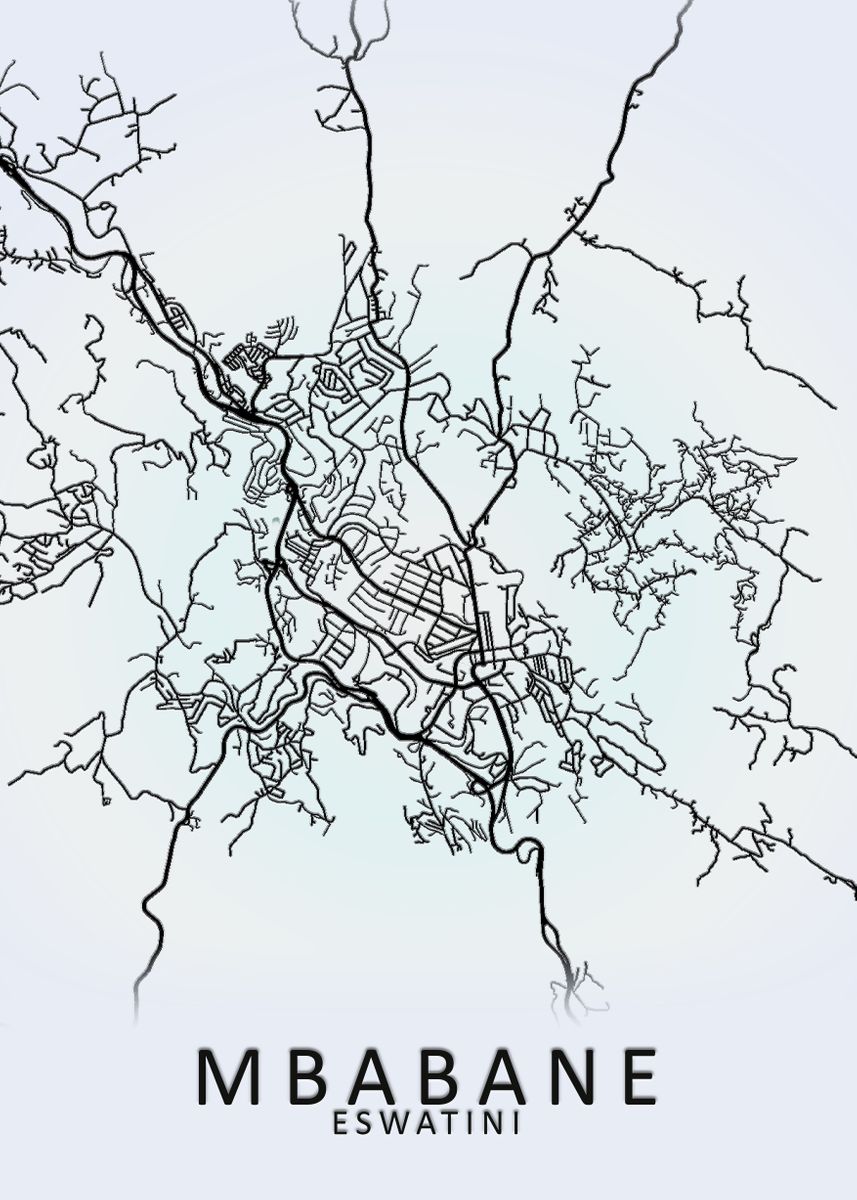 'Mbabane Eswatini City Map' Poster, picture, metal print, paint by City ...