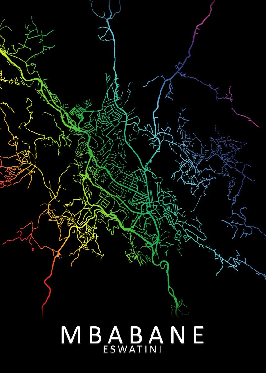 'Mbabane Eswatini City Map' Poster, picture, metal print, paint by City ...