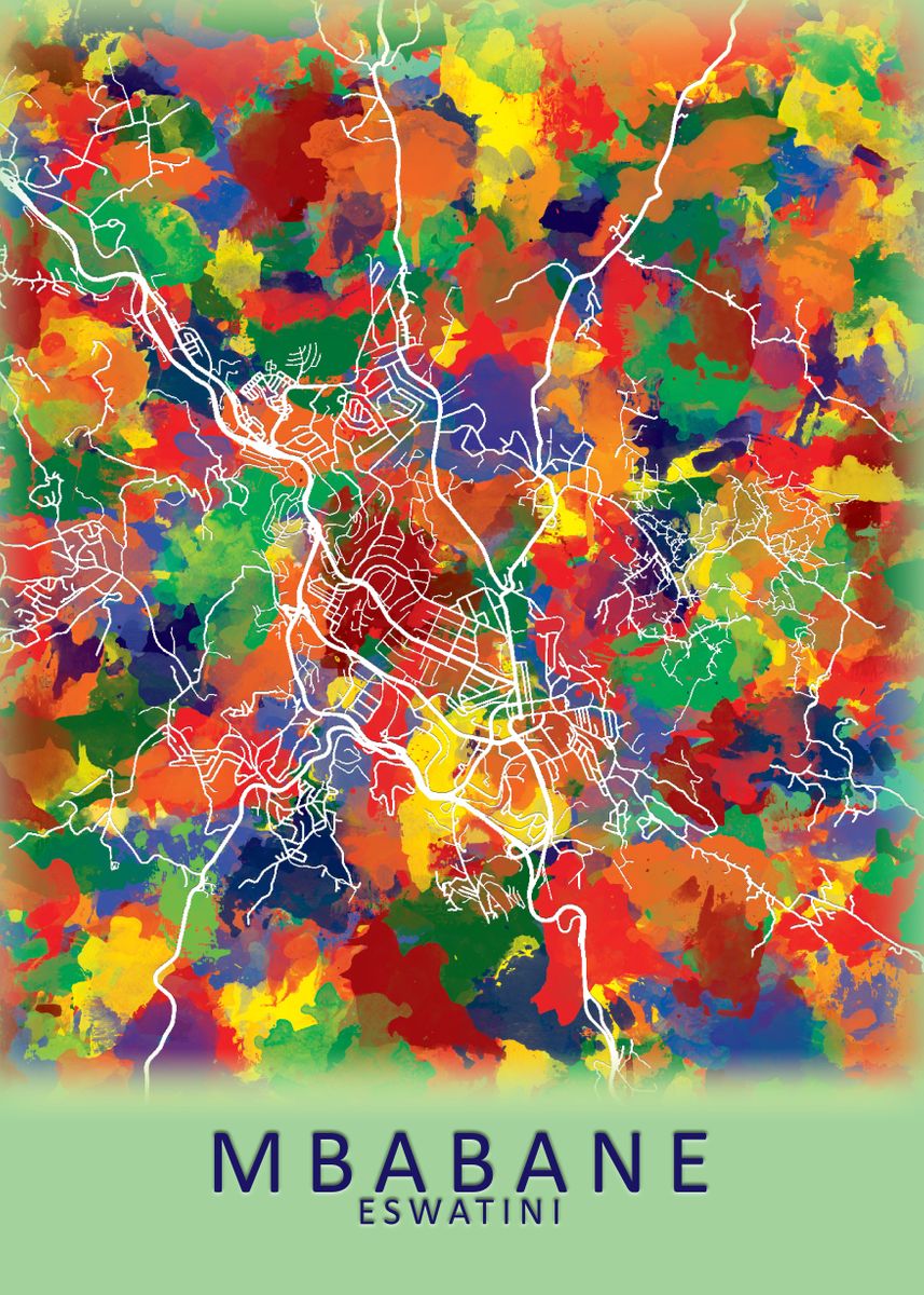 'Mbabane Eswatini City Map' Poster, picture, metal print, paint by City ...