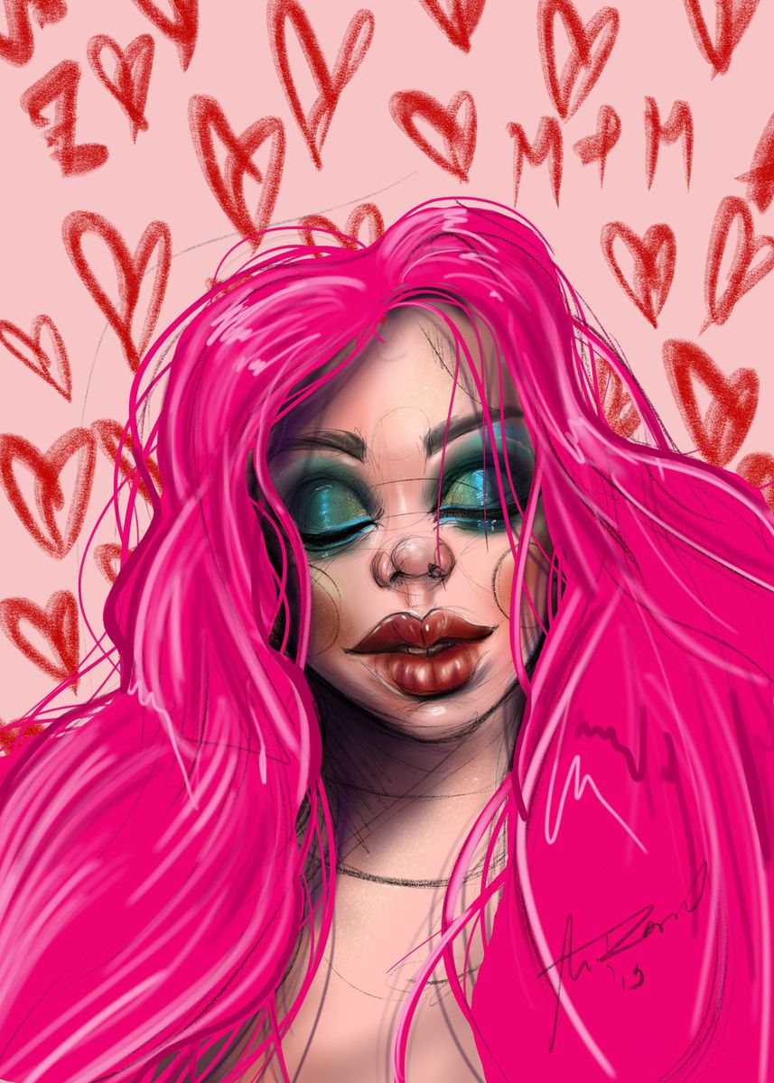 'Pink lady' Poster, picture, metal print, paint by Mirza Ribic | Displate