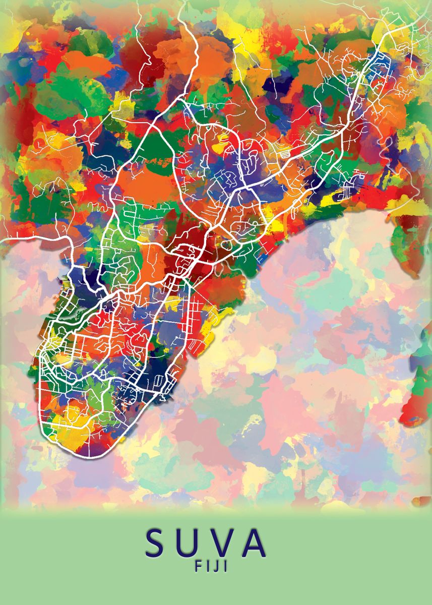 'Suva Fiji City Map' Poster, picture, metal print, paint by City Map ...