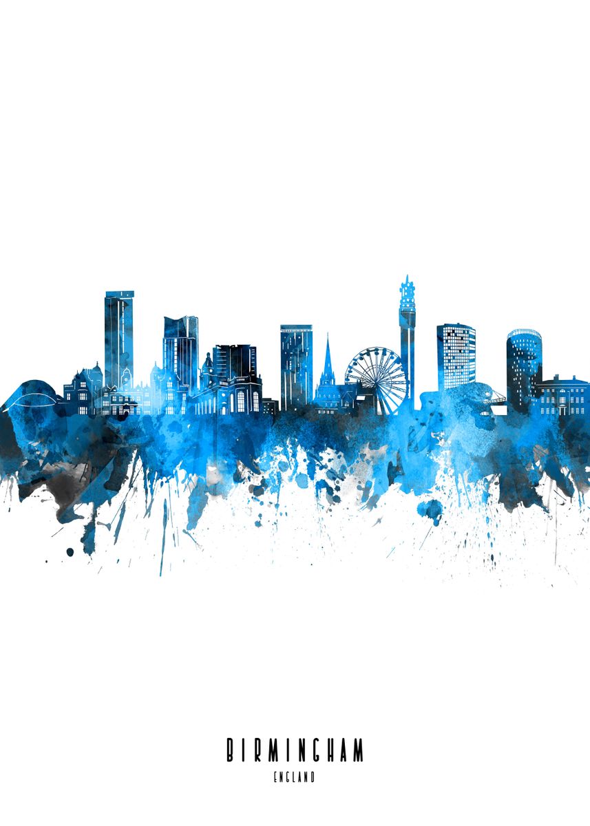 'birmingham watercolor blue' Poster, picture, metal print, paint by ...