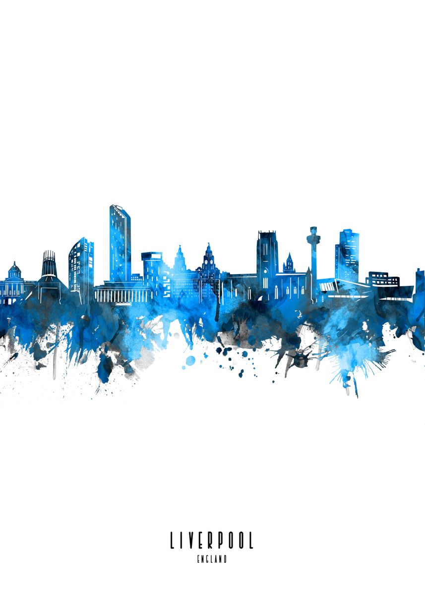 'liverpool watercolor blue' Poster, picture, metal print, paint by ...