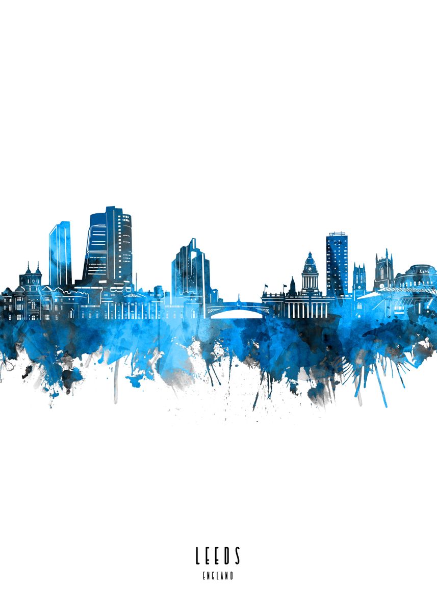 'leeds watercolor blue' Poster, picture, metal print, paint by Bekim ...