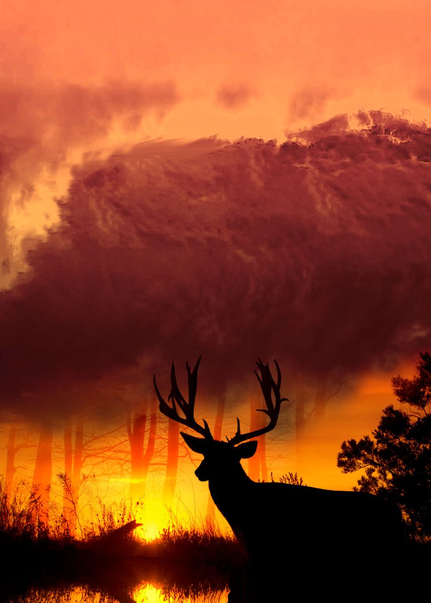 'Deer fear' Poster, picture, metal print, paint by Miel basha | Displate