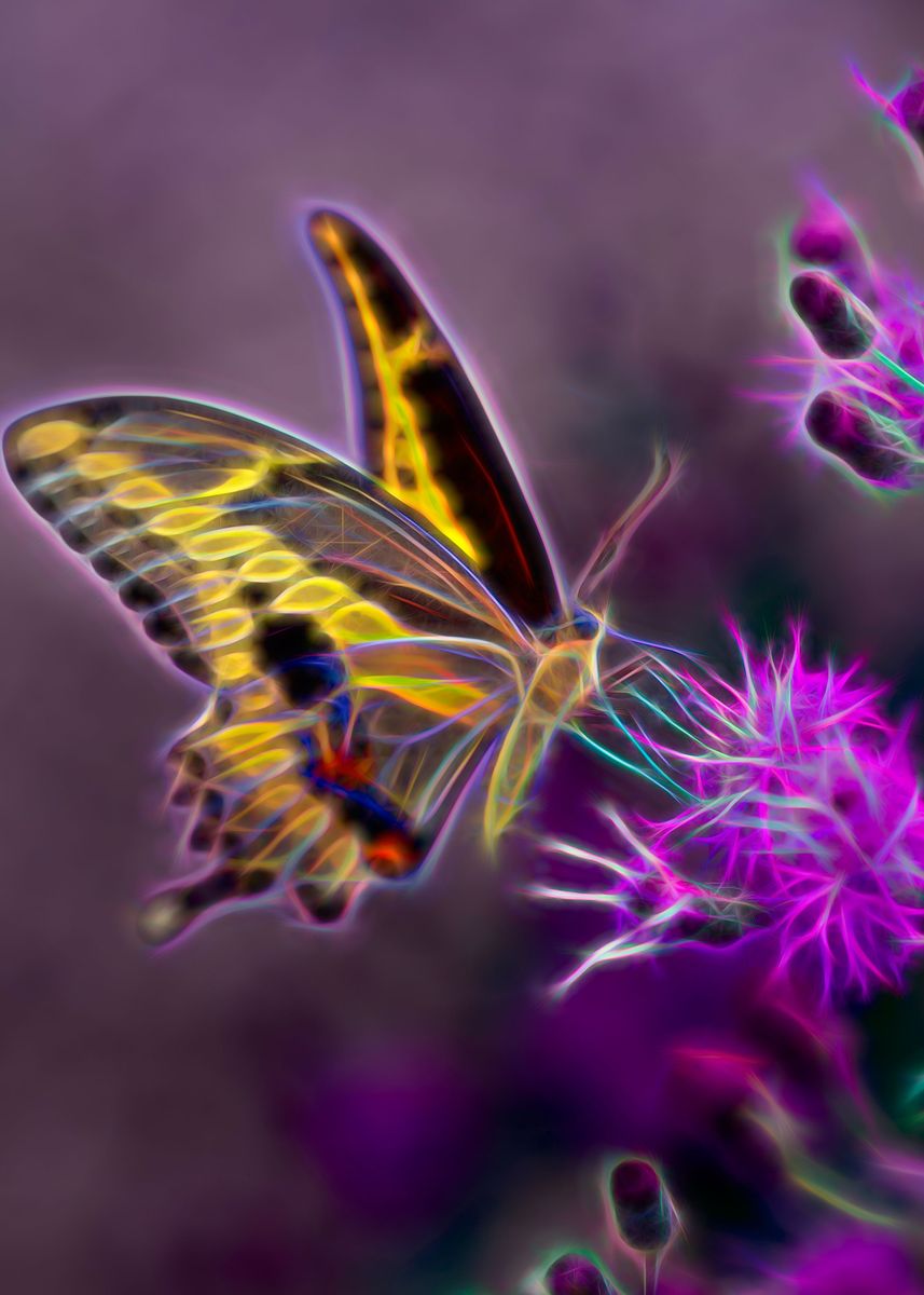 'Neon Yellow Butterfly' Poster, picture, metal print, paint by ...