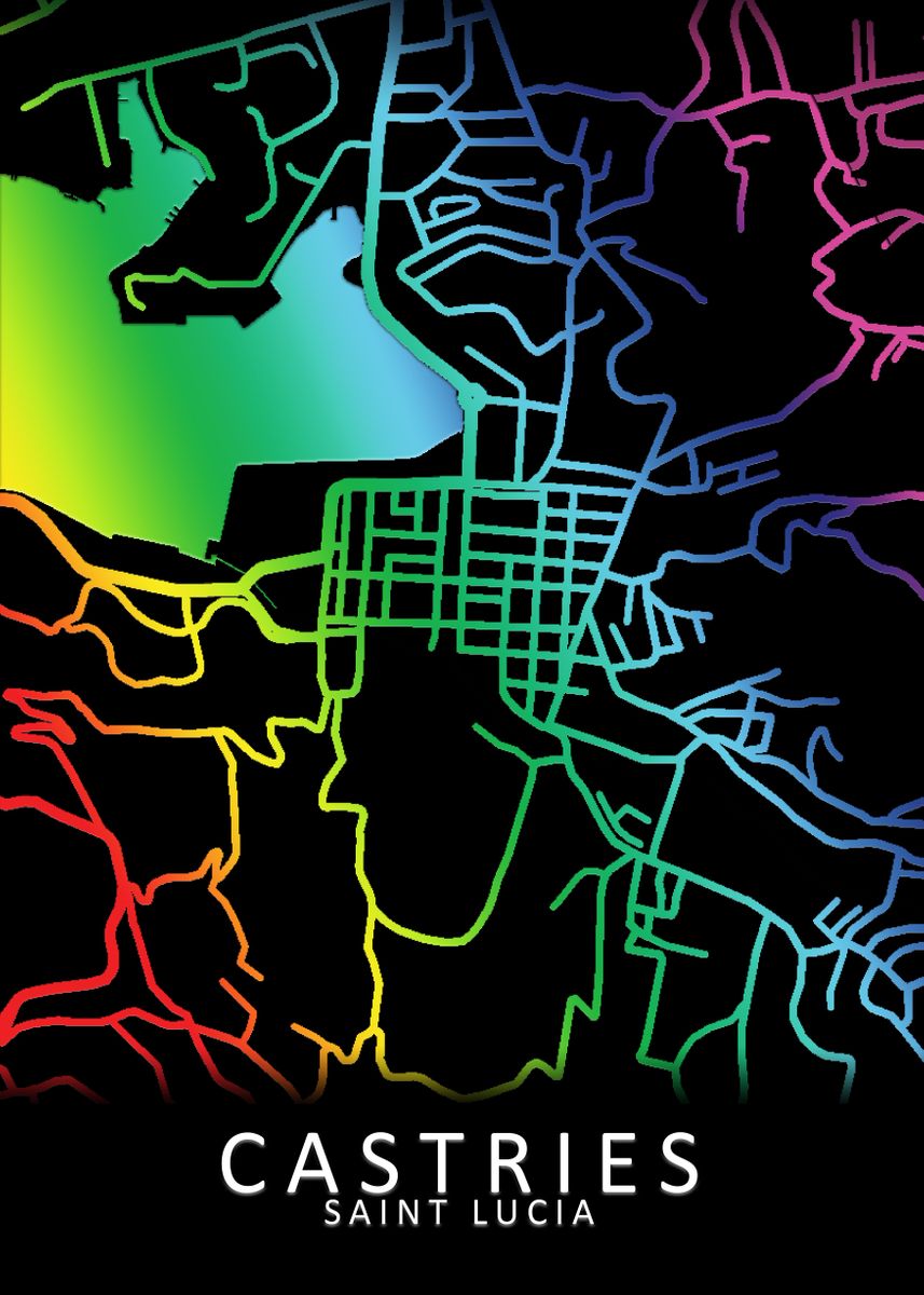 'Castries Saint Lucia Map' Poster by City Map Art Prints | Displate