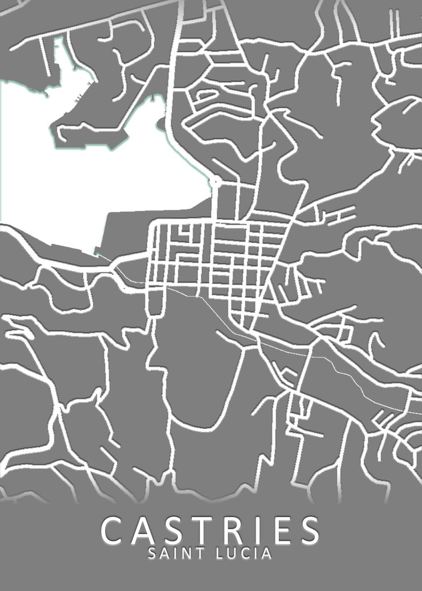 'Castries Saint Lucia Map' Poster, picture, metal print, paint by City ...