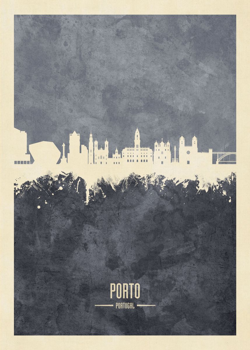 'Porto Portugal Skyline' Poster, picture, metal print, paint by Michael ...