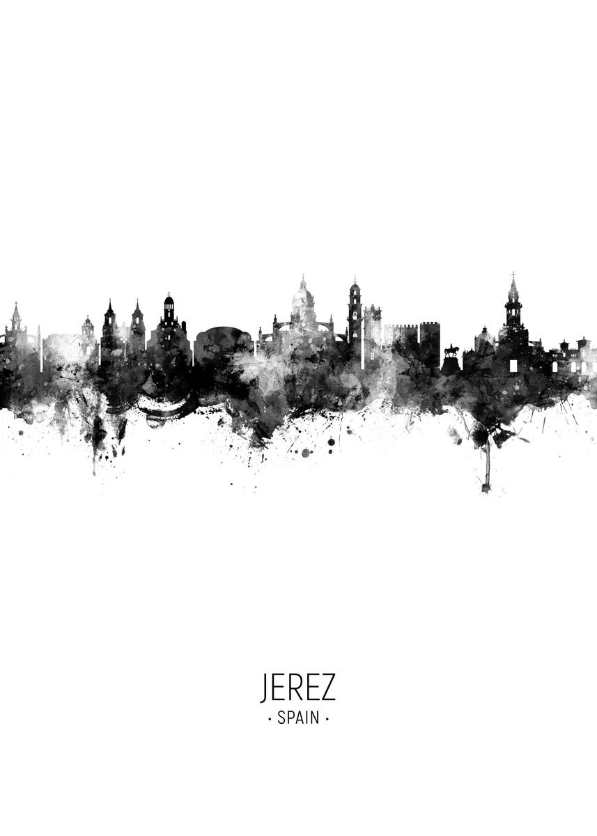 'Jerez Spain Skyline' Poster, picture, metal print, paint by Michael ...