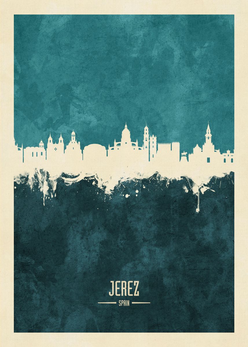 'Jerez Spain Skyline' Poster, picture, metal print, paint by Michael ...